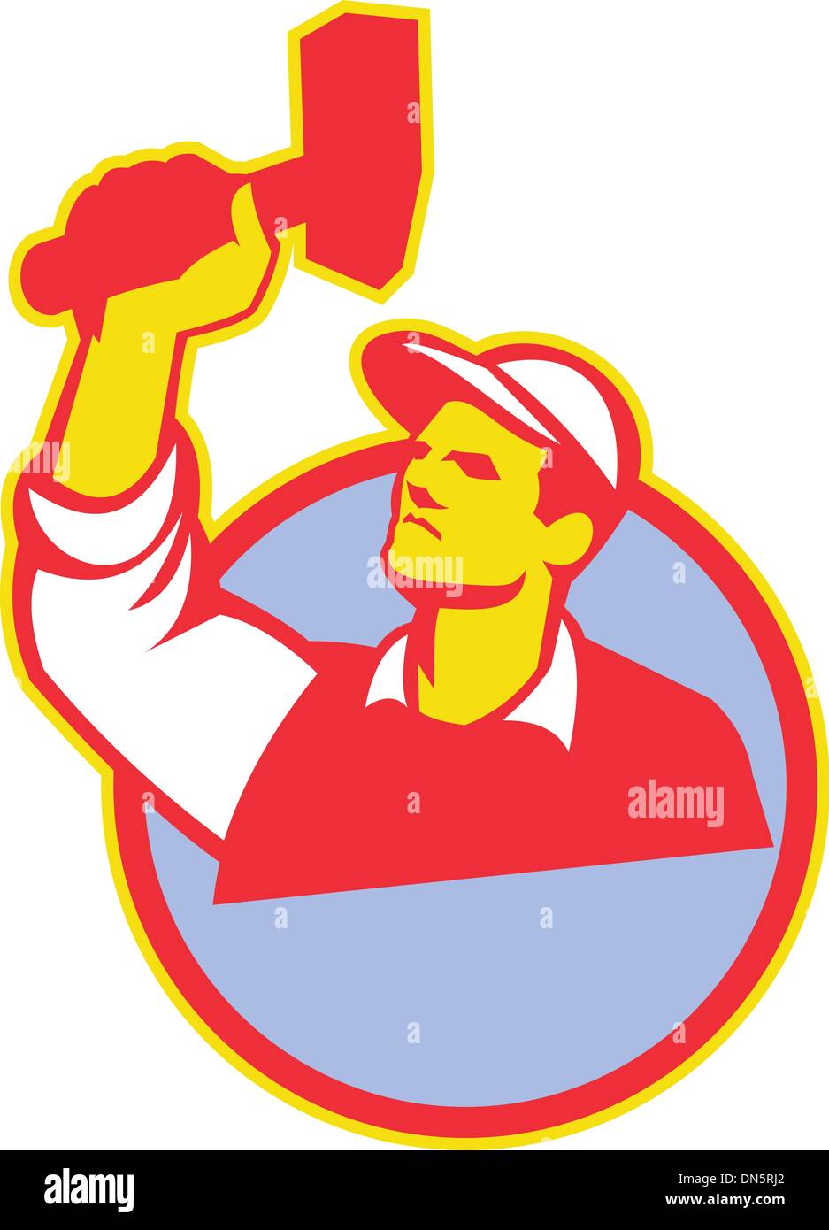 Worker Wielding Hammer Retro Stock Vector Image & Art - Alamy