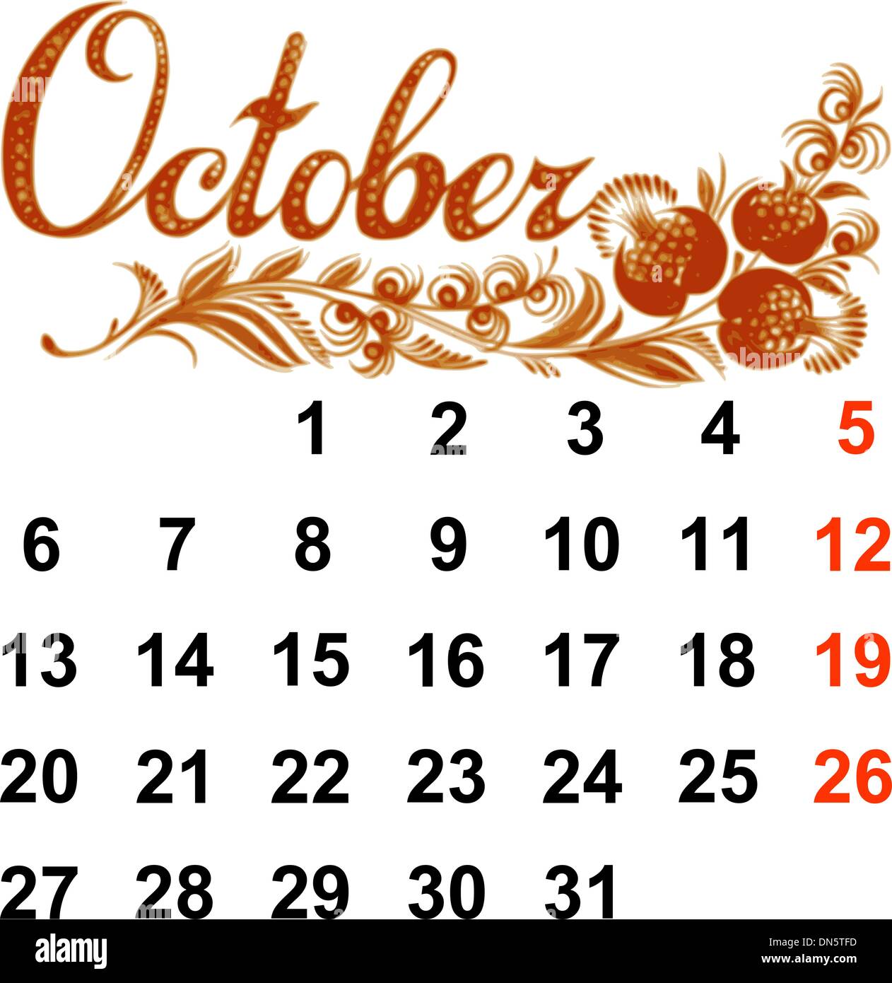 Calendar october Stock Vector Images - Alamy
