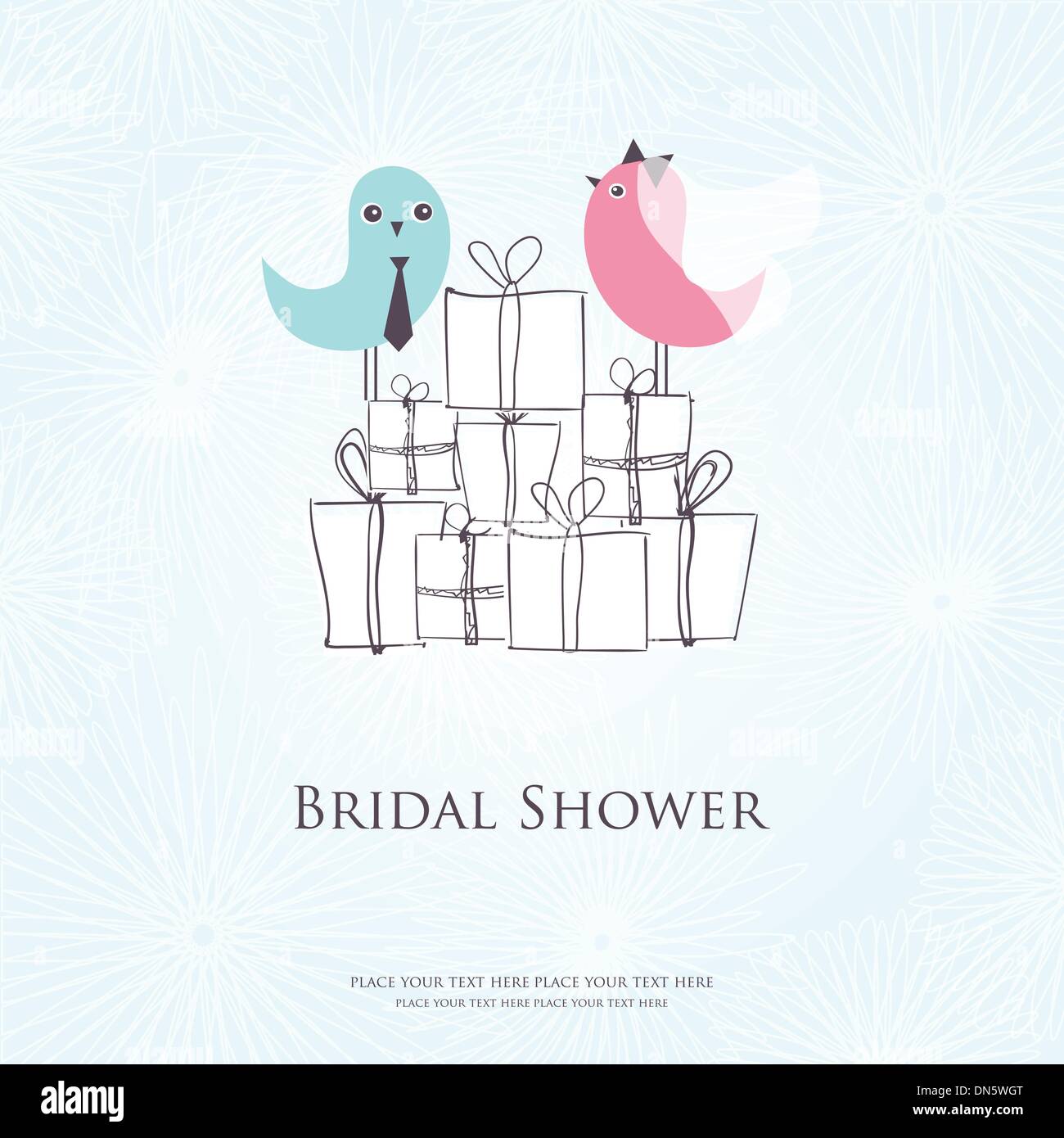 Bridal shower invitation with two cute birds in bride and groom ...