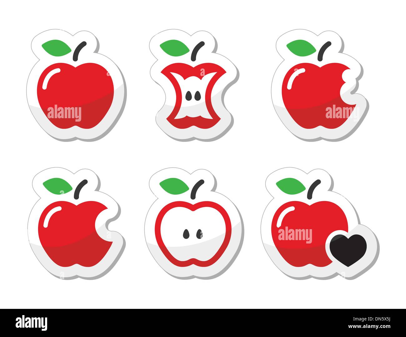 Apple, apple core, bitten, half vector labels set Stock Vector Image ...