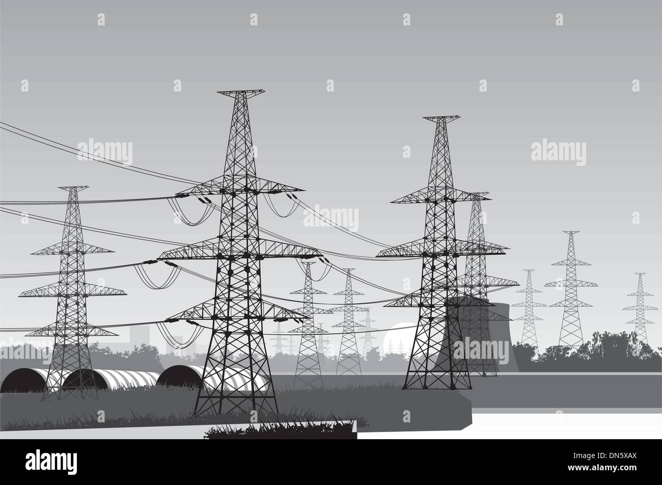 Electrical power lines pylon Stock Vector Images - Alamy