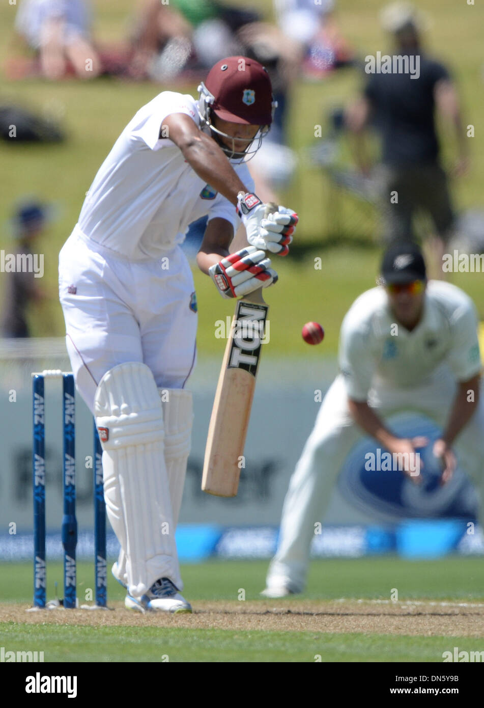 Hamilton, New Zealand. 19th Dec, 2013. Kieran Powell gets an edge on ...