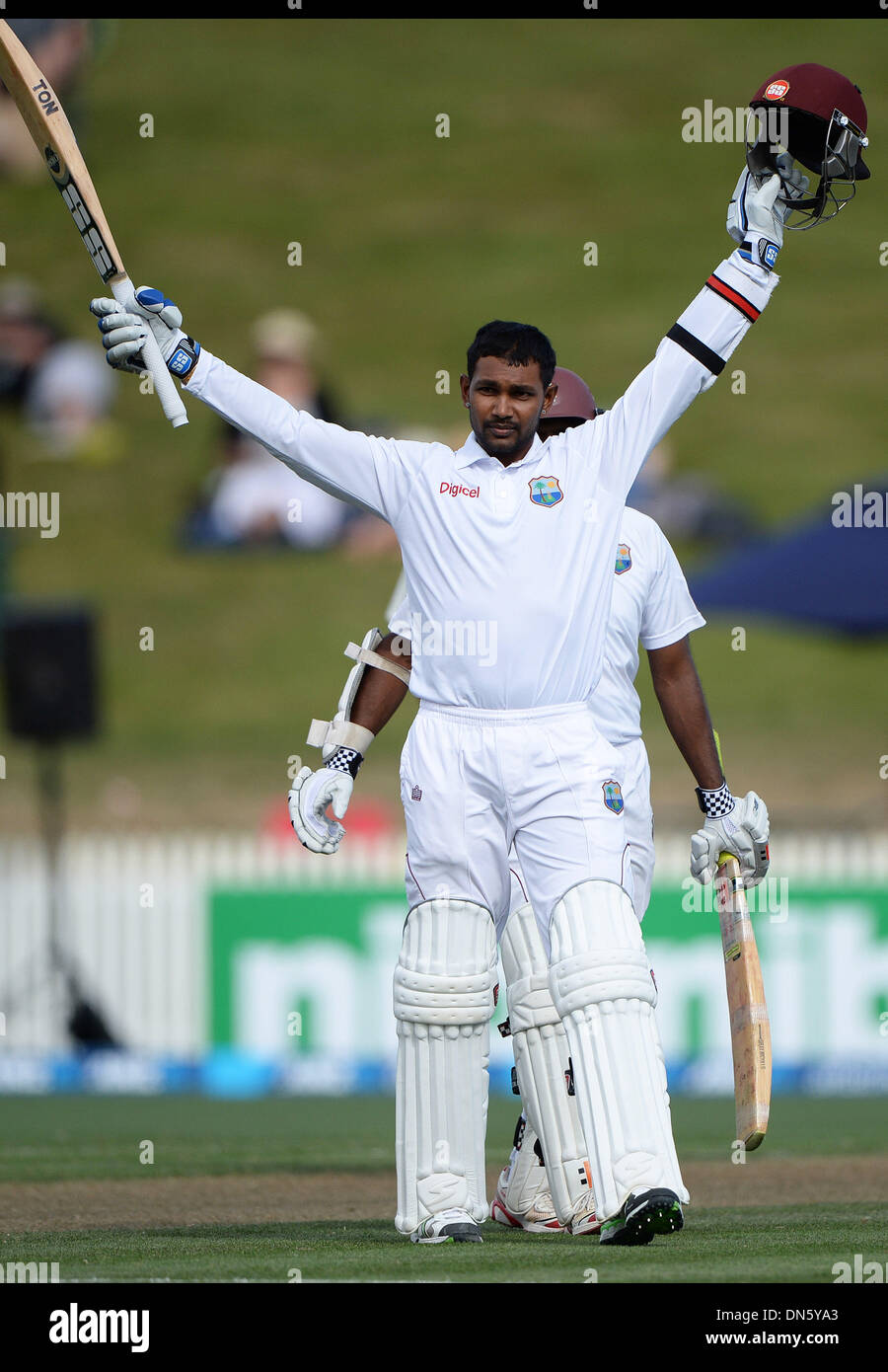 Hamilton, New Zealand. 19th Dec, 2013. Denesh Ramdin celebrates his ...