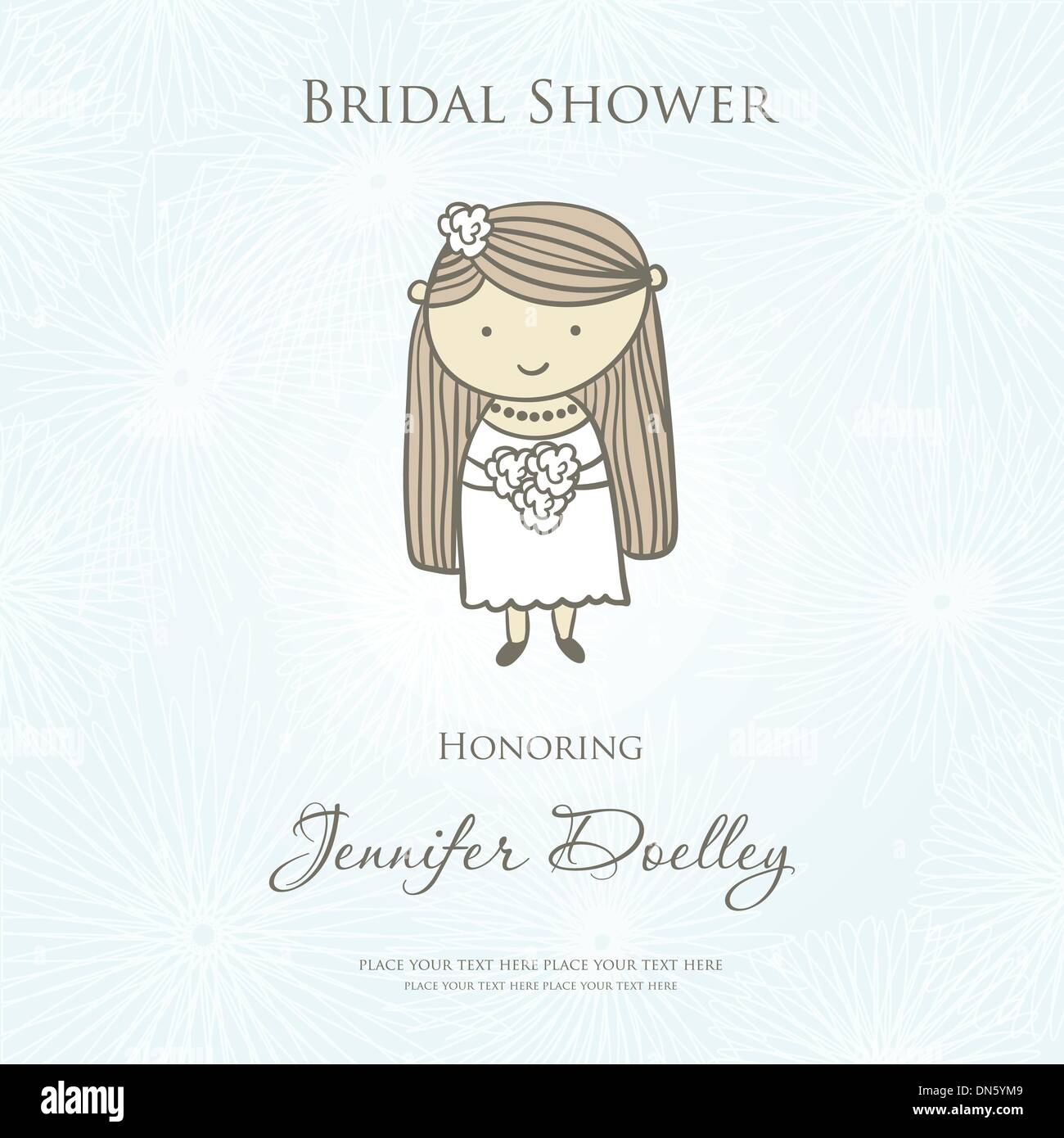 Bridal shower or wedding invitation with cute cartoon bride Stock ...