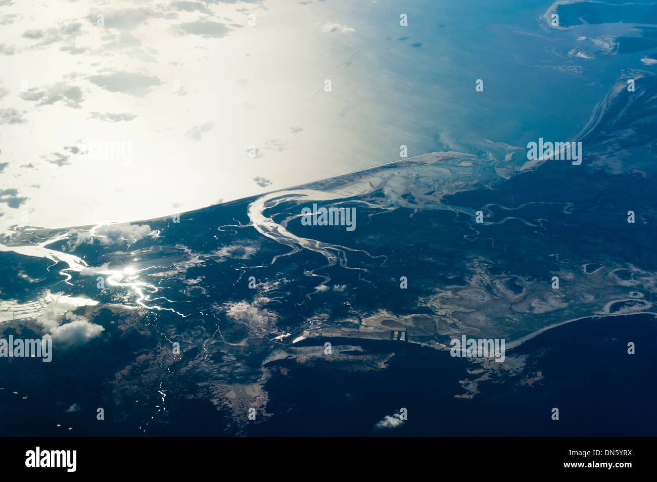 Aerial view, river courses, Indian Ocean, west coast of Madagascar ...