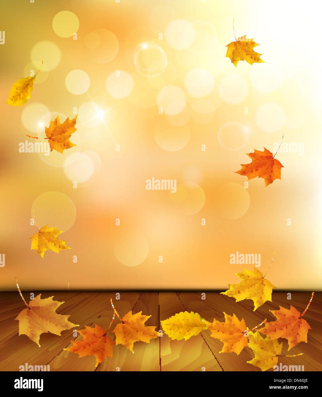 Background with wooden floor and autumn leaves. Vector Stock Vector ...