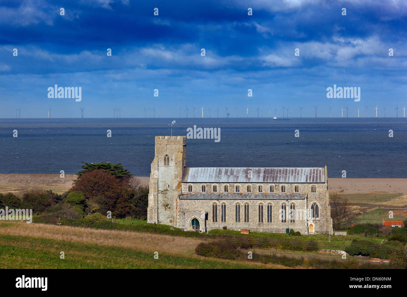 Salthouse Church and the North Norfolk Coast from Salthouse heath ...