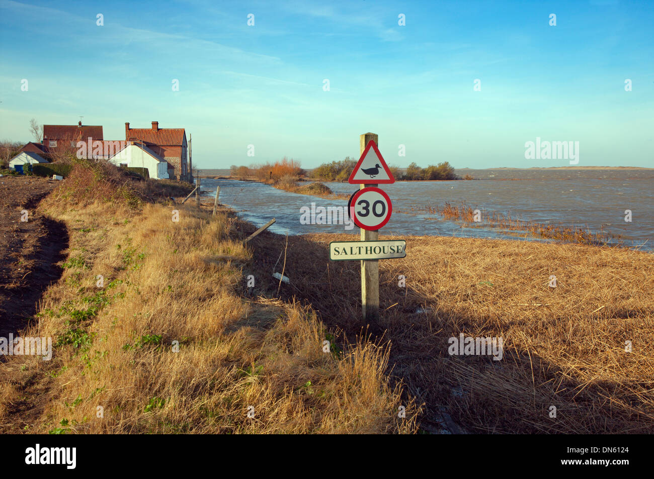 Salthouse Coast road and marshes flooded North Norfolk Stock Photo - Alamy