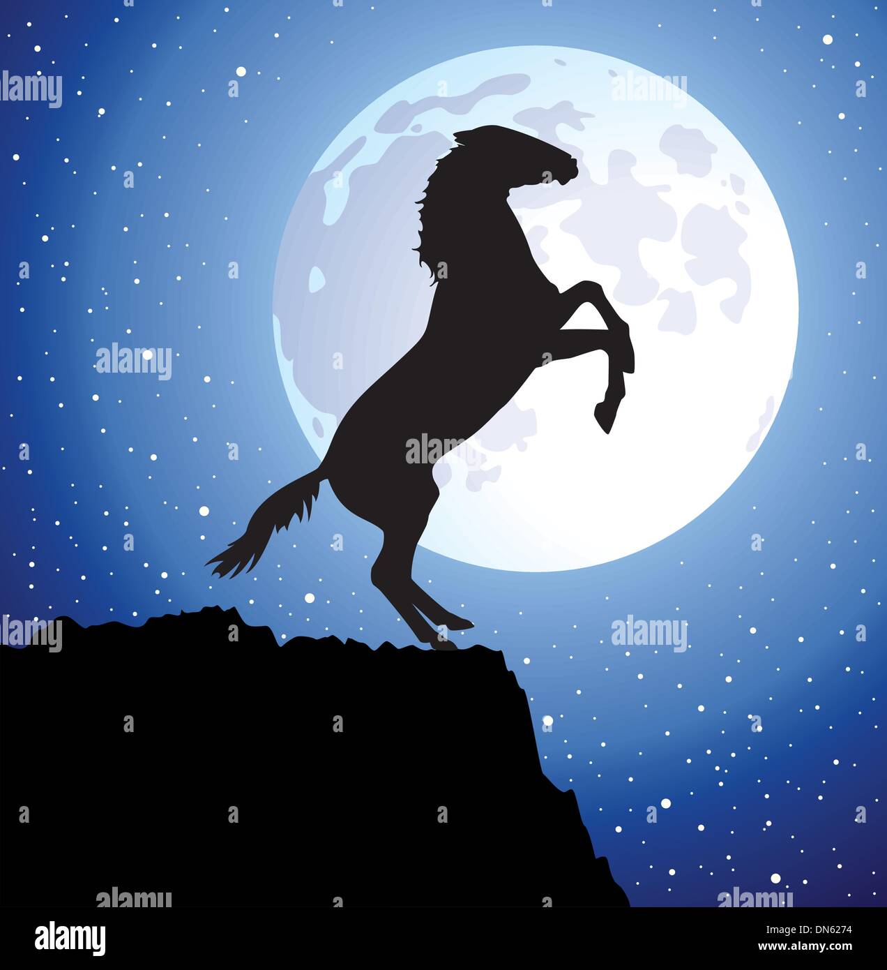 vector horse on top of the mountain and a moon Stock Vector Image & Art ...