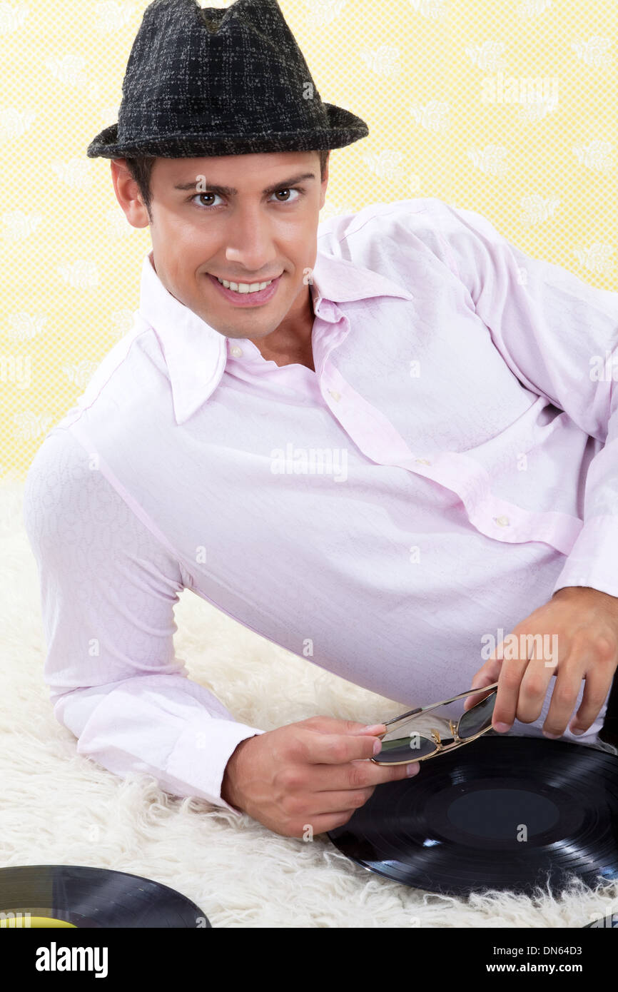 Man with Vinyl Record Stock Photo - Alamy