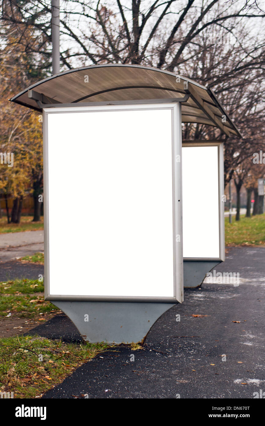 Bus station with blank billboard, outdoor advertising background Stock ...