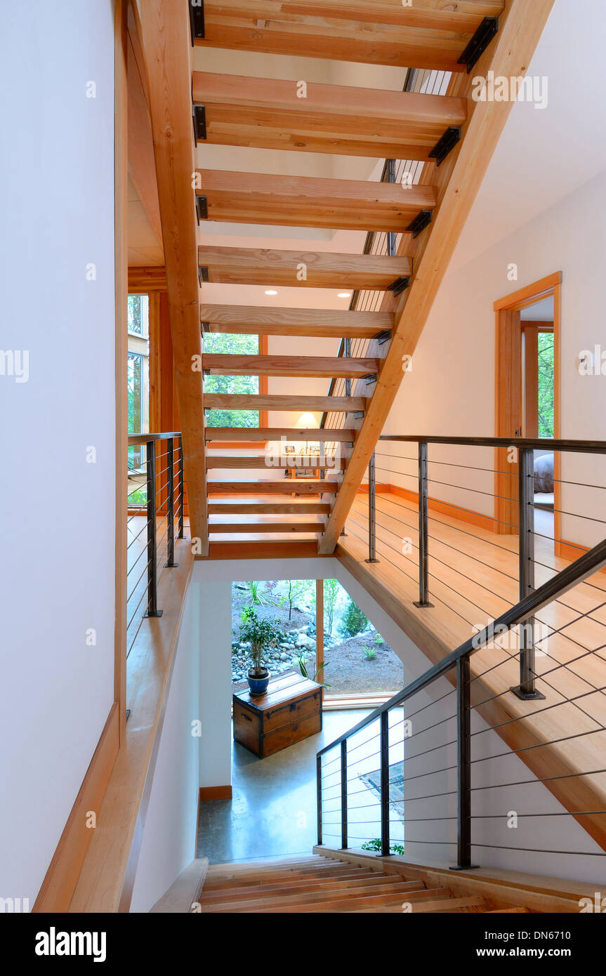 Wooden staircase in modern home Stock Photo - Alamy