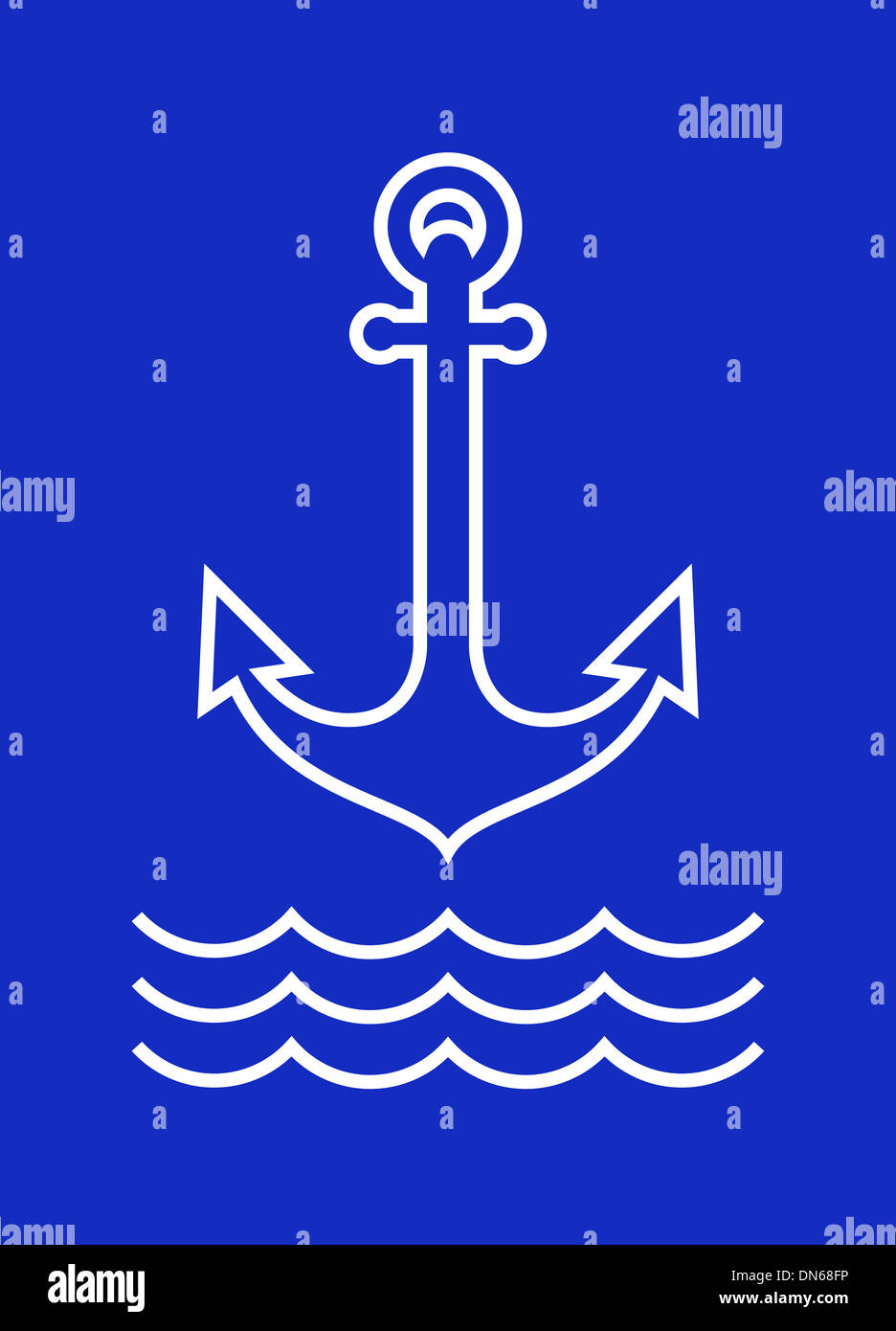 Anchor and sea waves on blue background Stock Photo - Alamy
