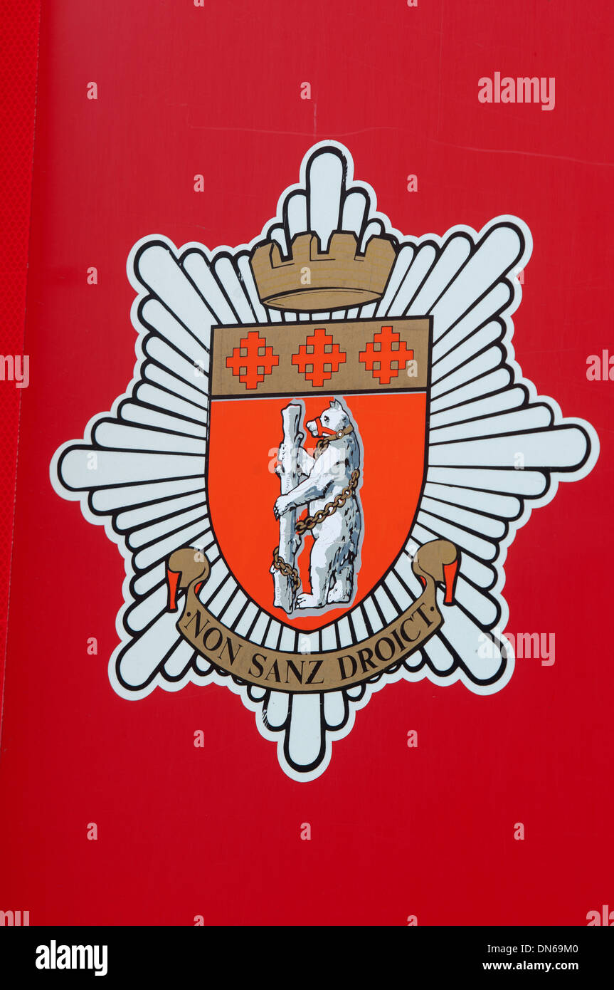 Warwickshire Fire Service crest on fire engine Stock Photo - Alamy