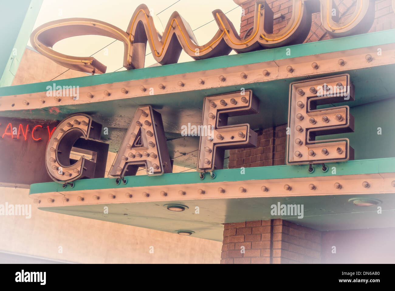 Vintage cafe sign in the old art deco style with old fashioned ...