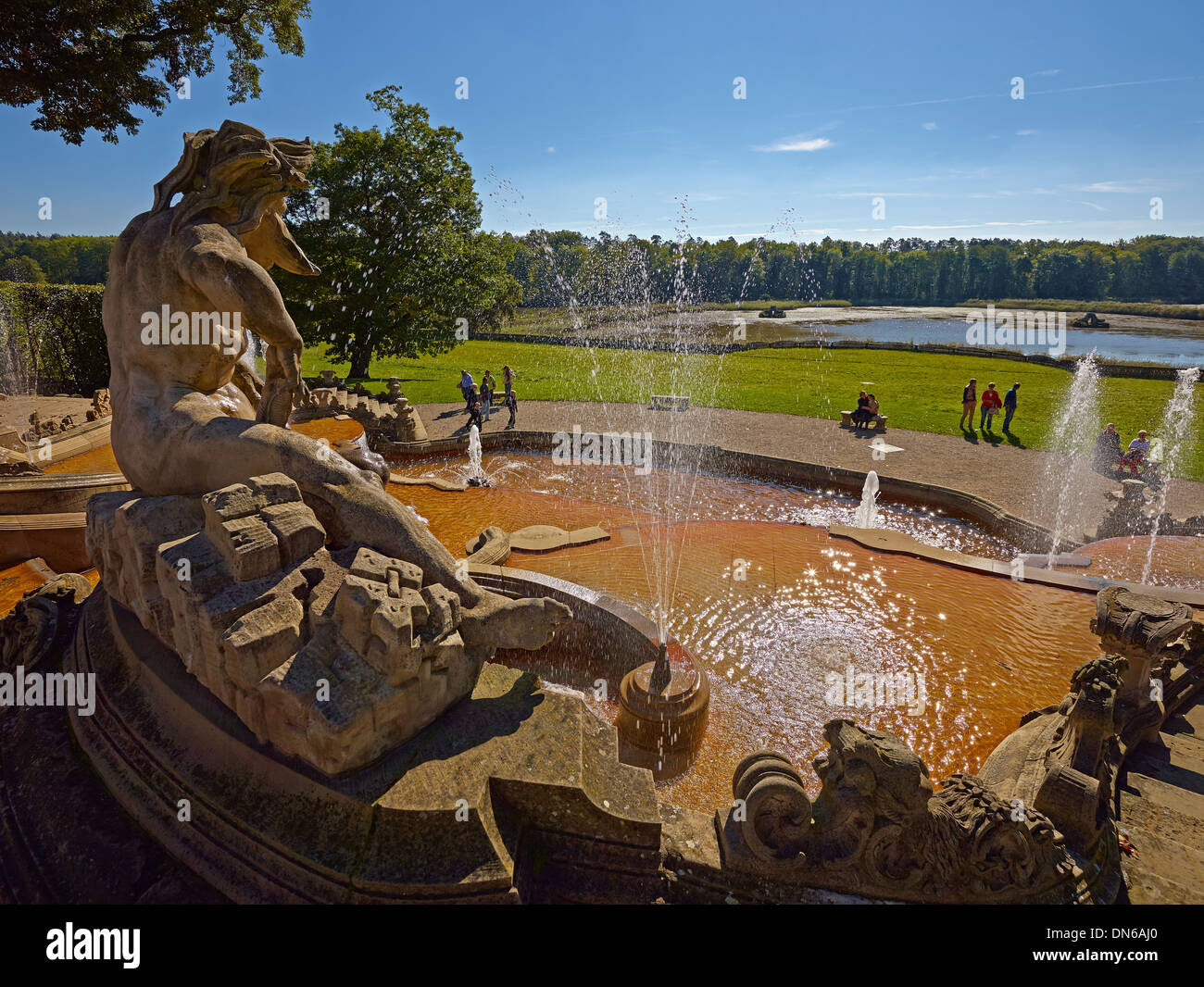 Cascade in the park of Seehof Castle, Memmelsdorf, Upper Franconia ...