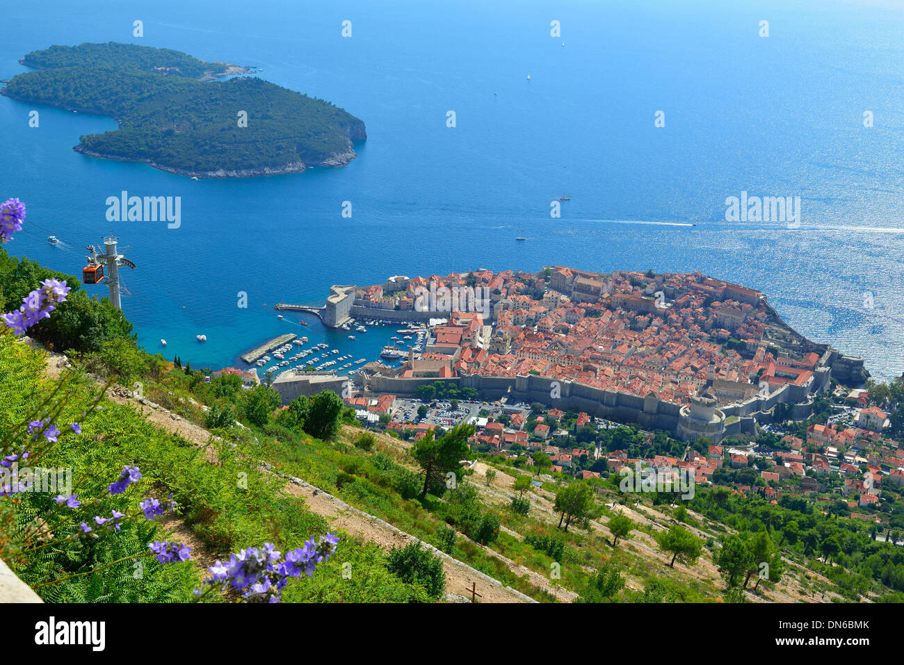 Dubrovnik - panoramic view looking down to the fortified walls of the ...