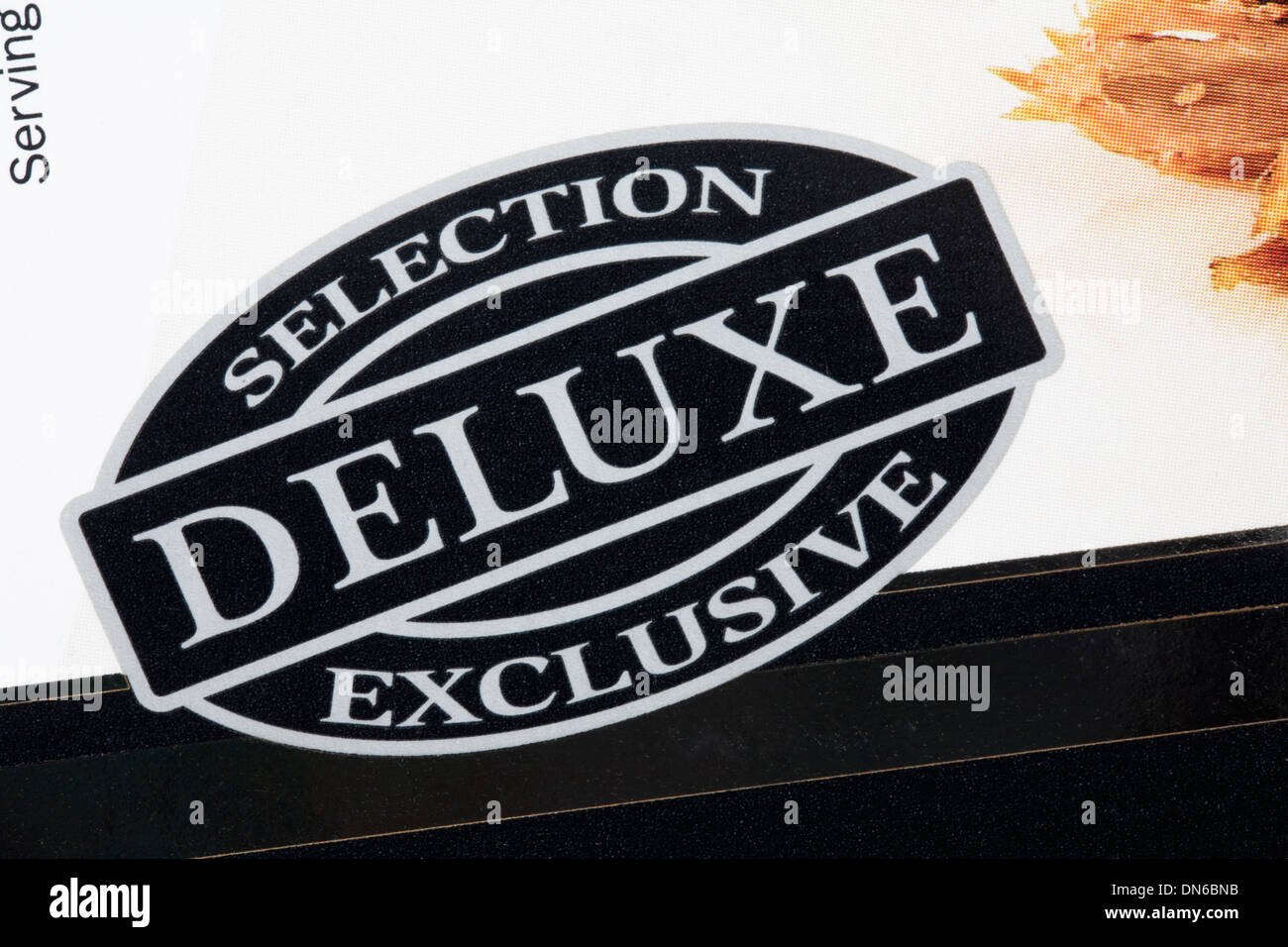 Deluxe selection exclusive logo on food packaging Stock Photo - Alamy