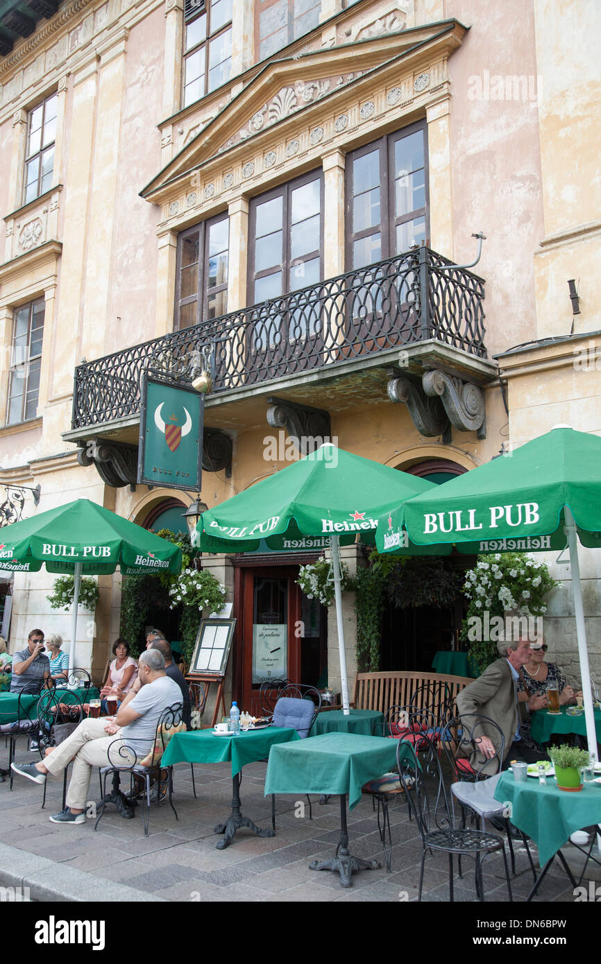 People Drinking outside Bull Pub, Krakow; Cracow; Poland Stock Photo ...