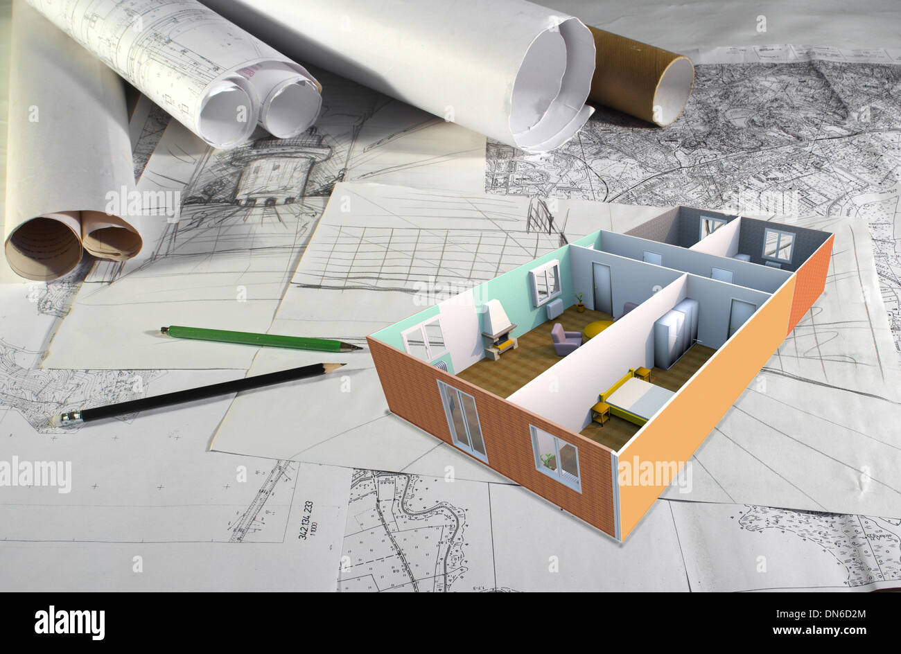the architect's table from model of flat Stock Photo - Alamy