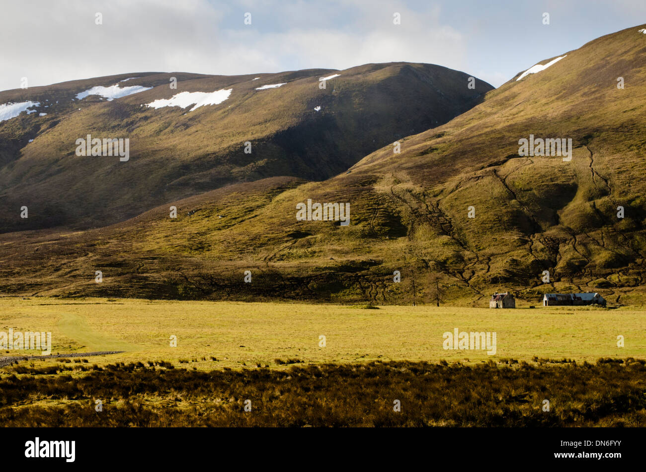 Farmhouse small in frame in barren landscape Stock Photo - Alamy