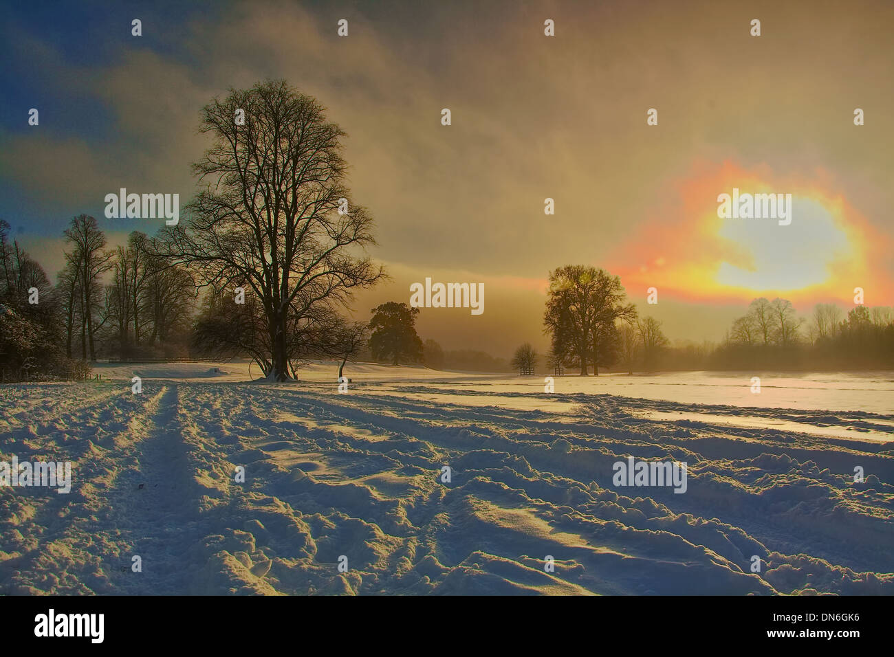 winter country sunset scene Stock Photo - Alamy