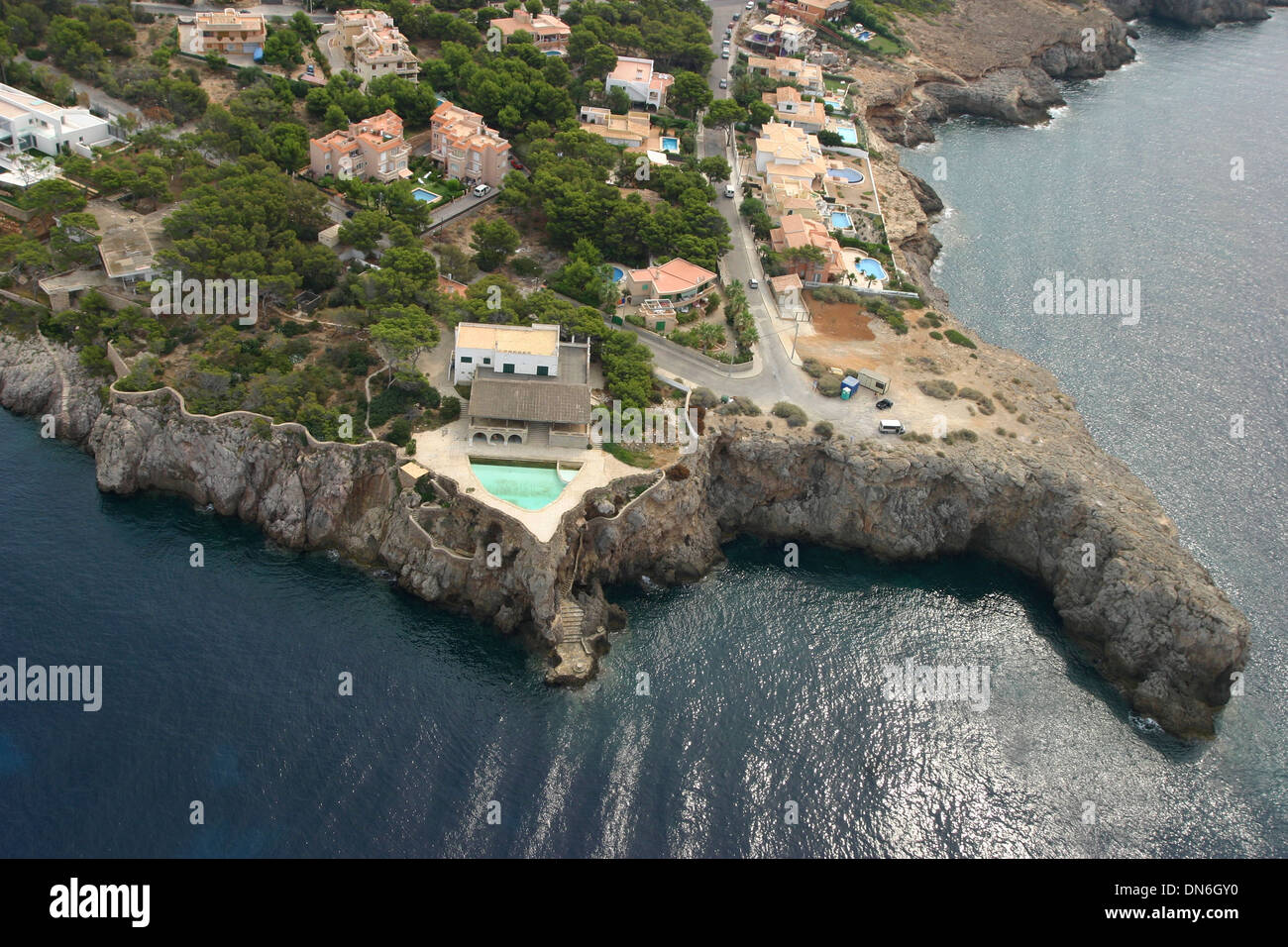Aerial view from a populated shore are in the island of Majorca, Spain ...