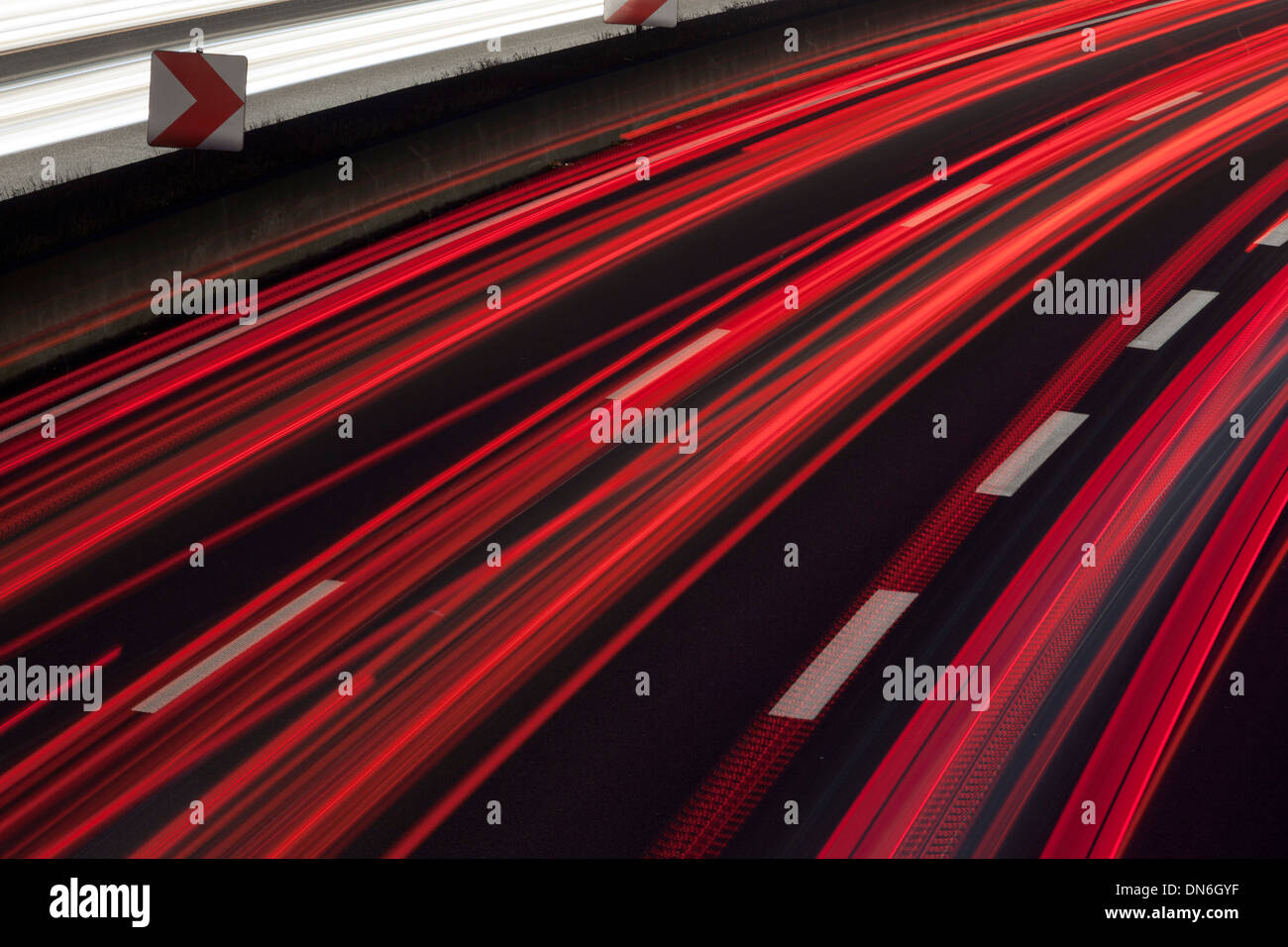 Traffic trails on Germany's A40 Autobahn, motorway, at dusk, Mülheim an ...