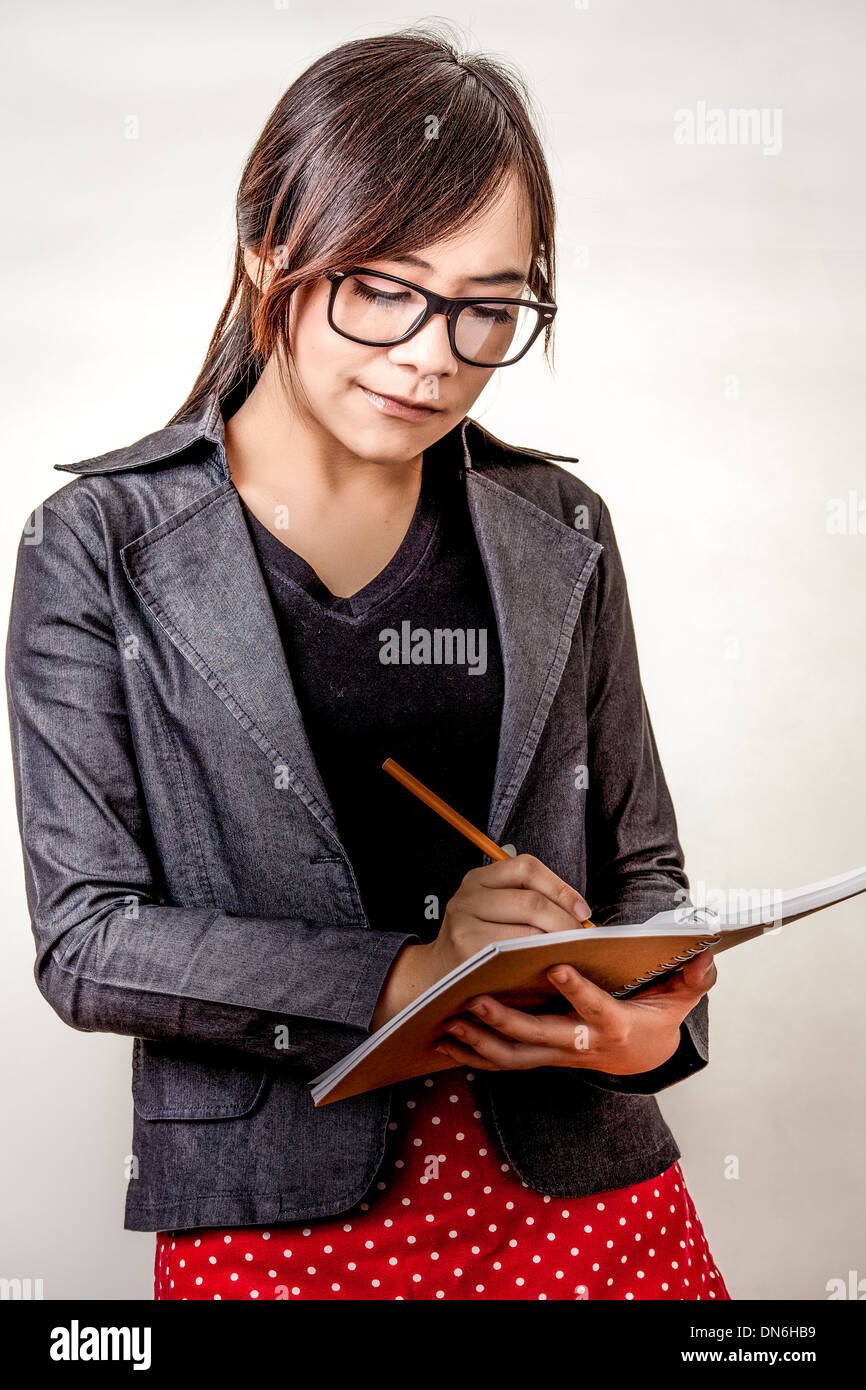 beautiful asian working woman on white background Stock Photo - Alamy