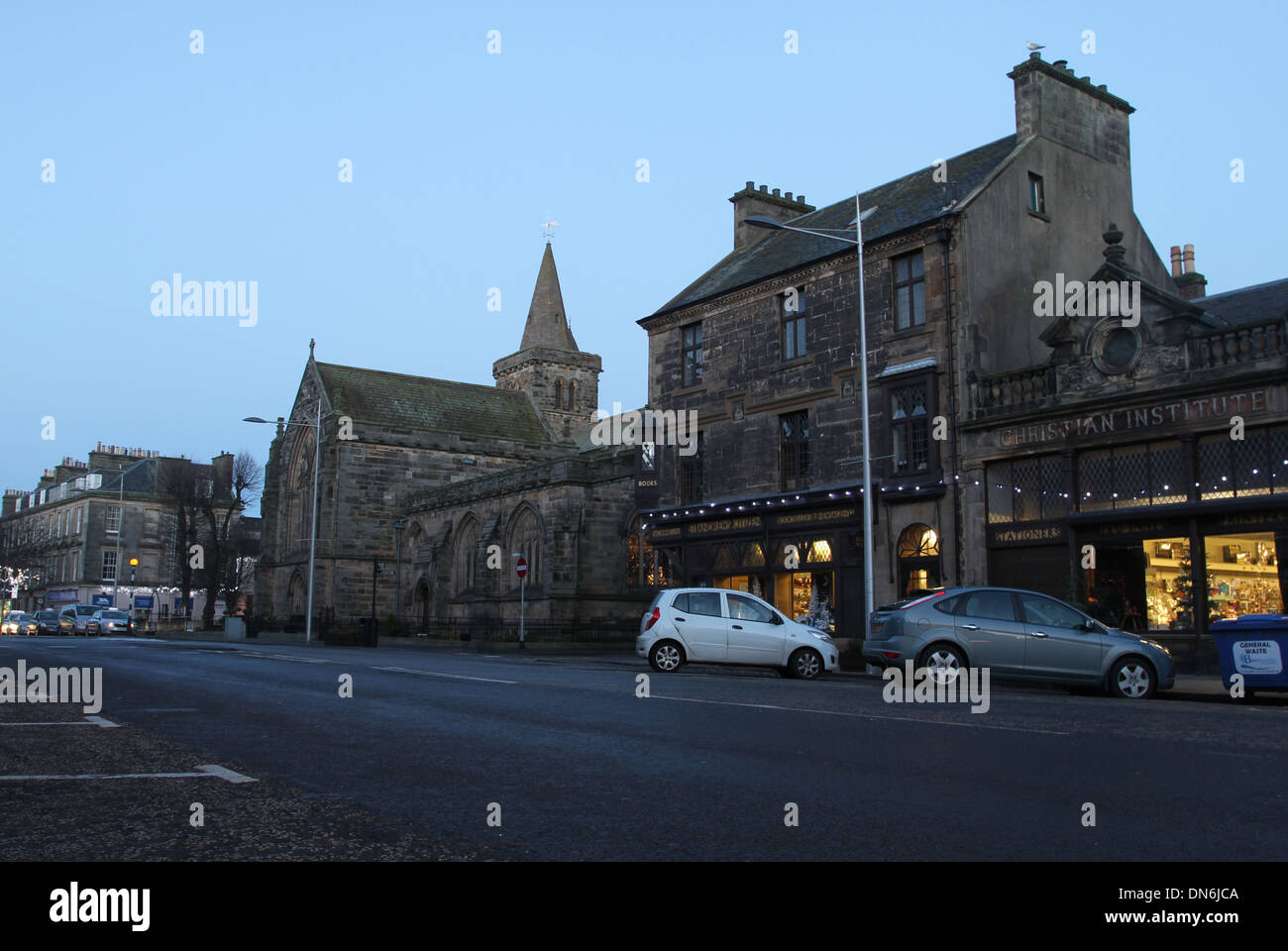 St Andrews street scene with Holy Trinity Church Scotland December 2013 ...