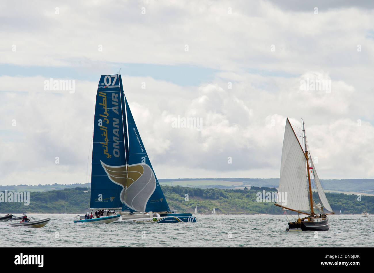 Fastnet yacht race 2013. Racing yacht sailing down the Solent after the ...