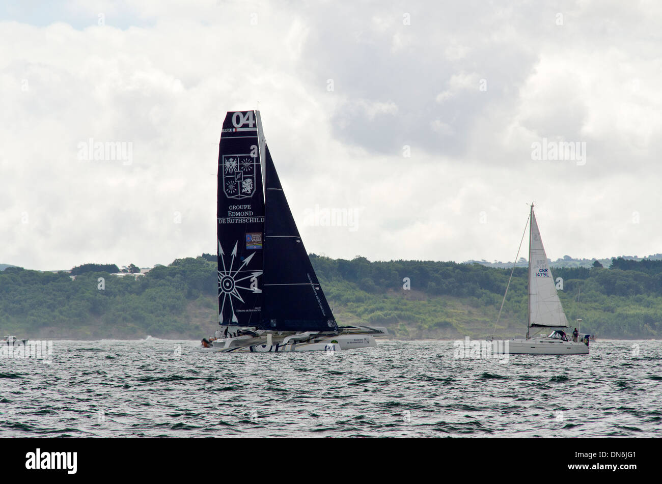 Fastnet yacht race 2013. Racing yacht sailing down the Solent after the ...