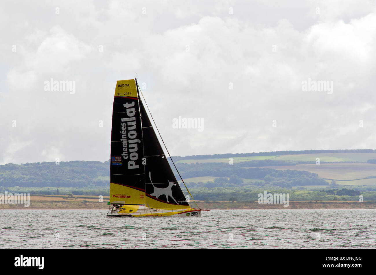 Fastnet yacht race 2013. Racing yacht sailing down the Solent after the ...