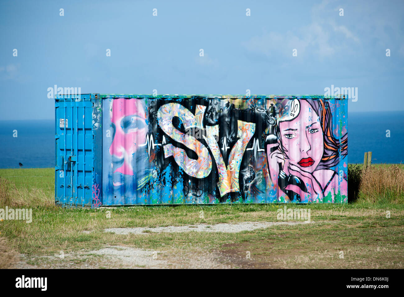 Brightly painted shipping container graffiti Stock Photo - Alamy