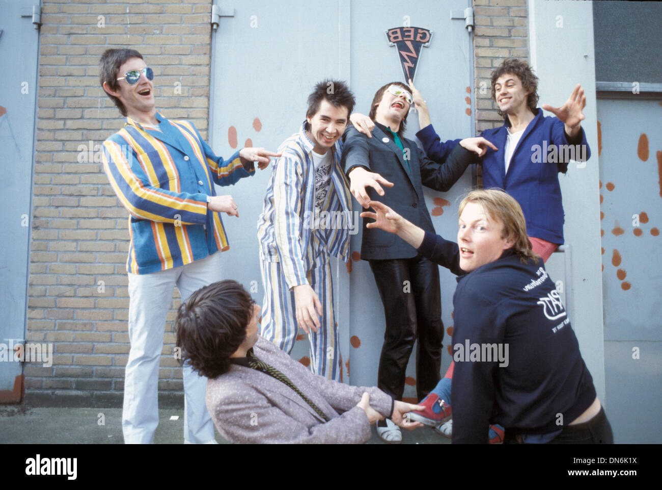 BOOMTOWN RATS UK rock group about 1984 with Bob Geldof at right and ...