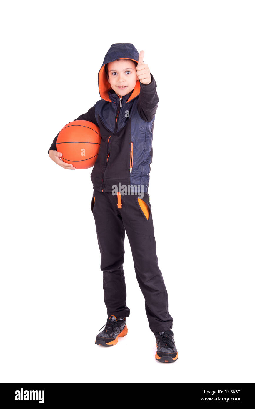 Young boy posing with a basketball ball isolated in white Stock Photo ...