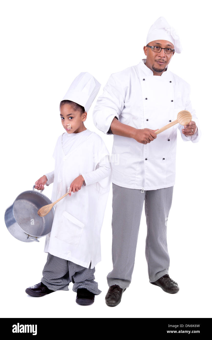 Male chef posing with little chef isolated on white background Stock ...
