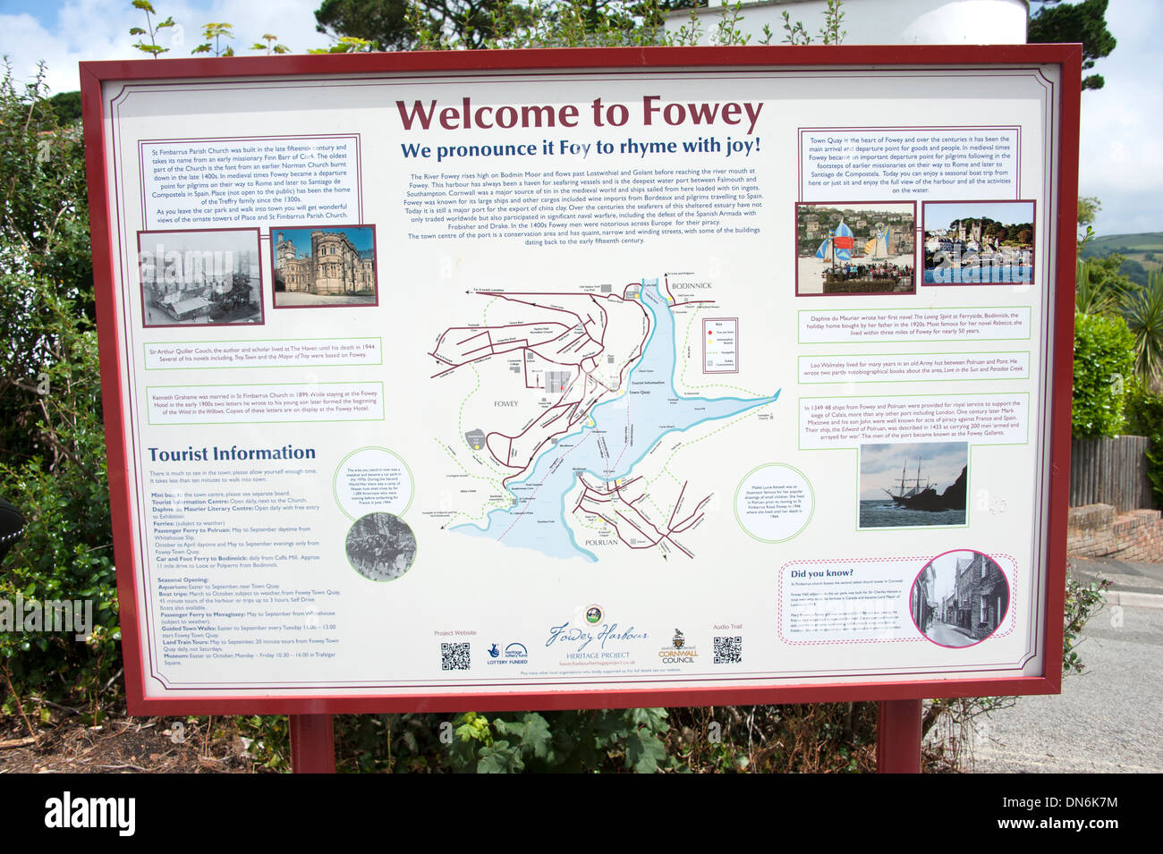Fowey Tourist Information Map Sign Cornwall UK Stock Photo - Alamy