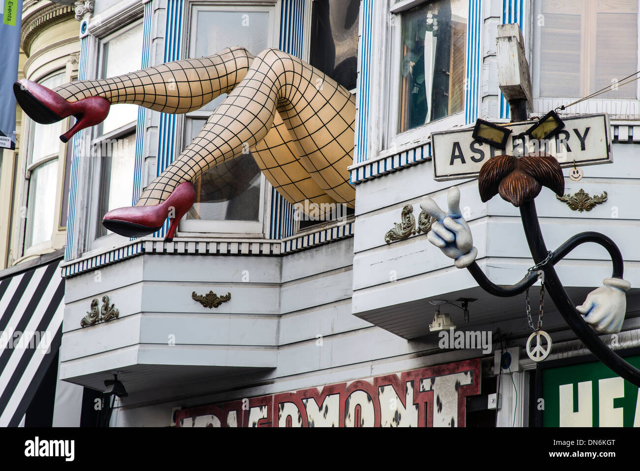 Giant lady legs leaning from the window of a gift store in Haight ...