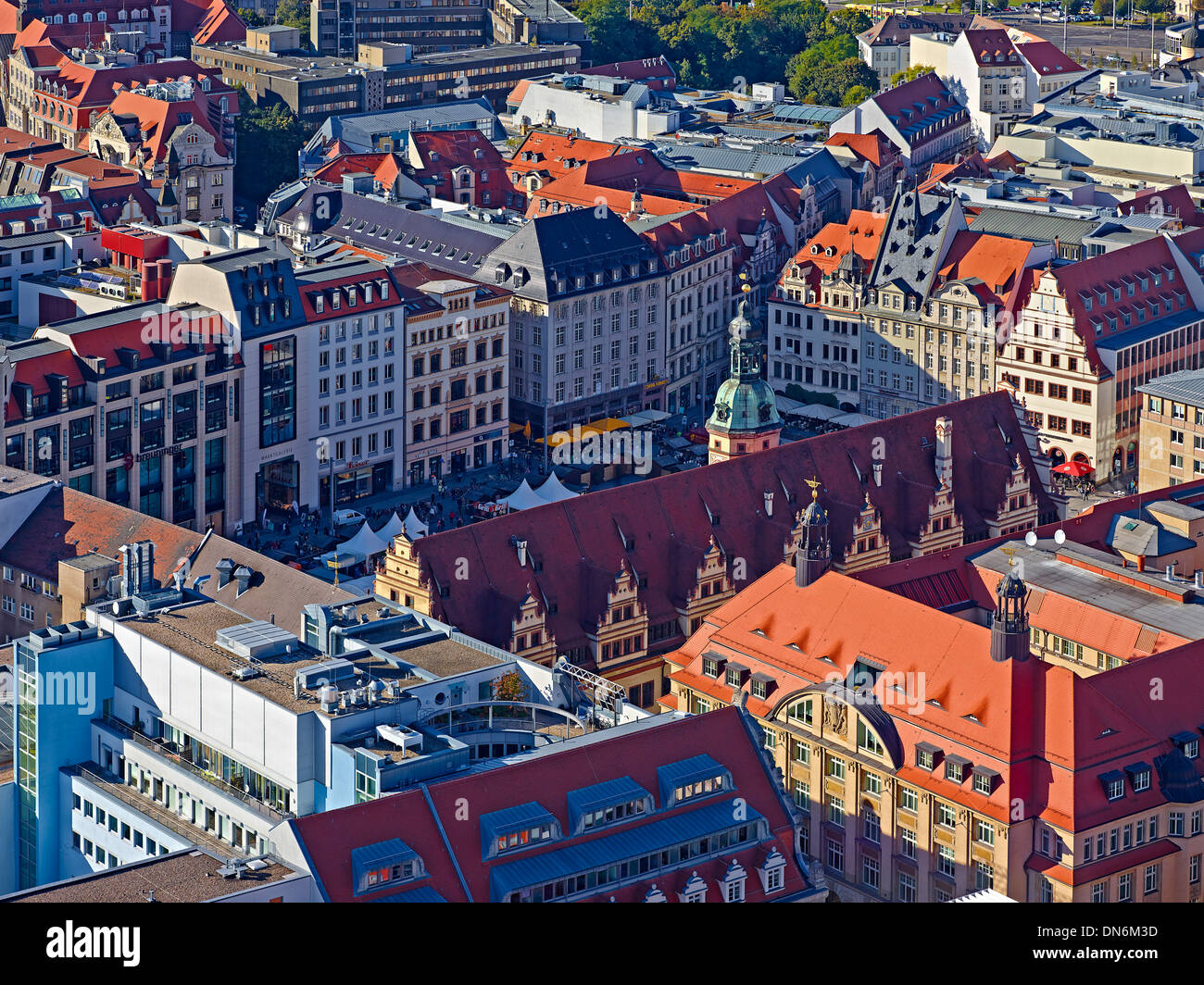 Market with the Old City Hall in Leipzig, Saxony, Germany Stock Photo ...