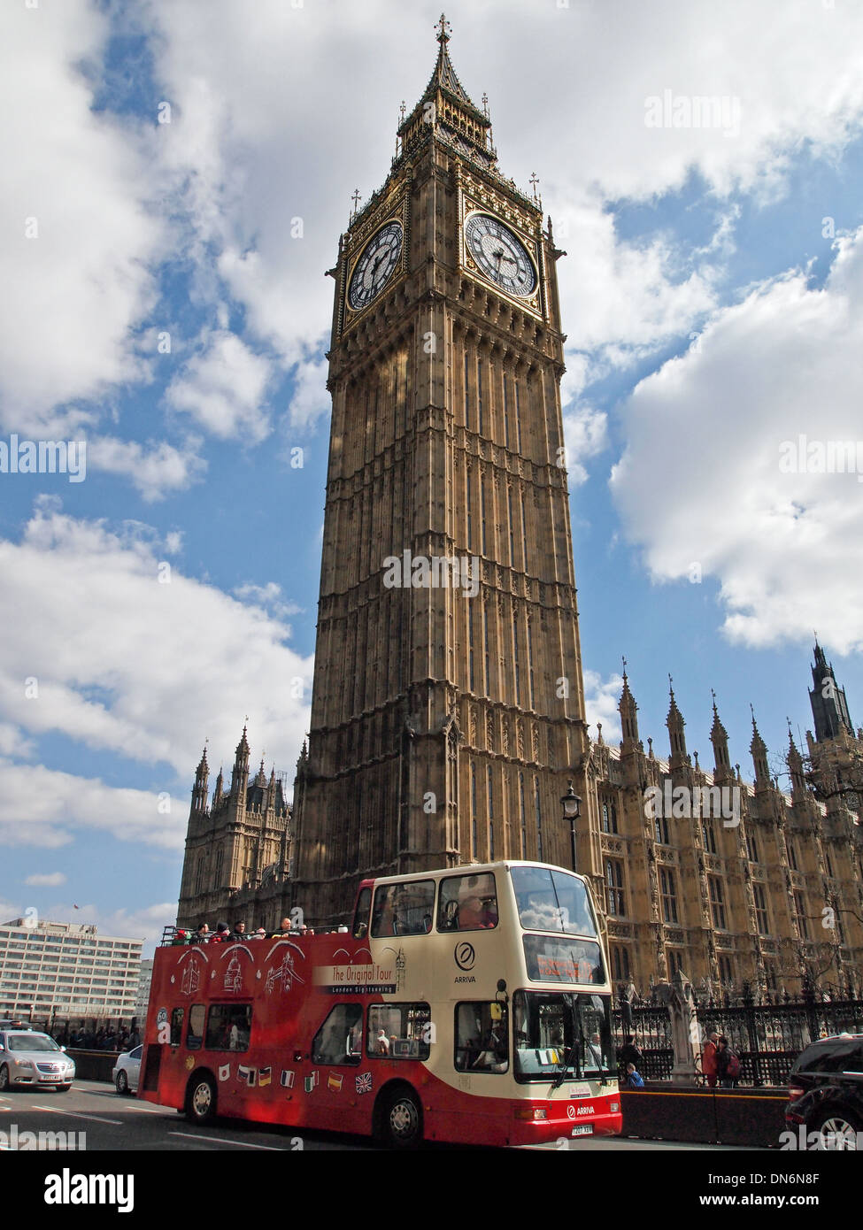 Big Ben Westminster London with Double Decker Tour Bus Stock Photo - Alamy