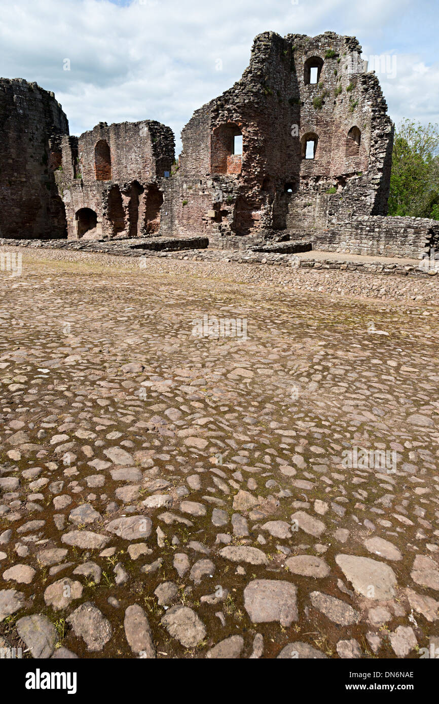 Stone cobbled floor of courtyard, Raglan Castle, Wales, UK Stock Photo ...