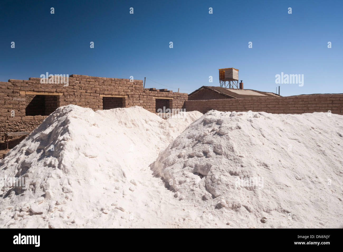 Interior of Salt factory where workers process salt from Salar de Uyuni ...