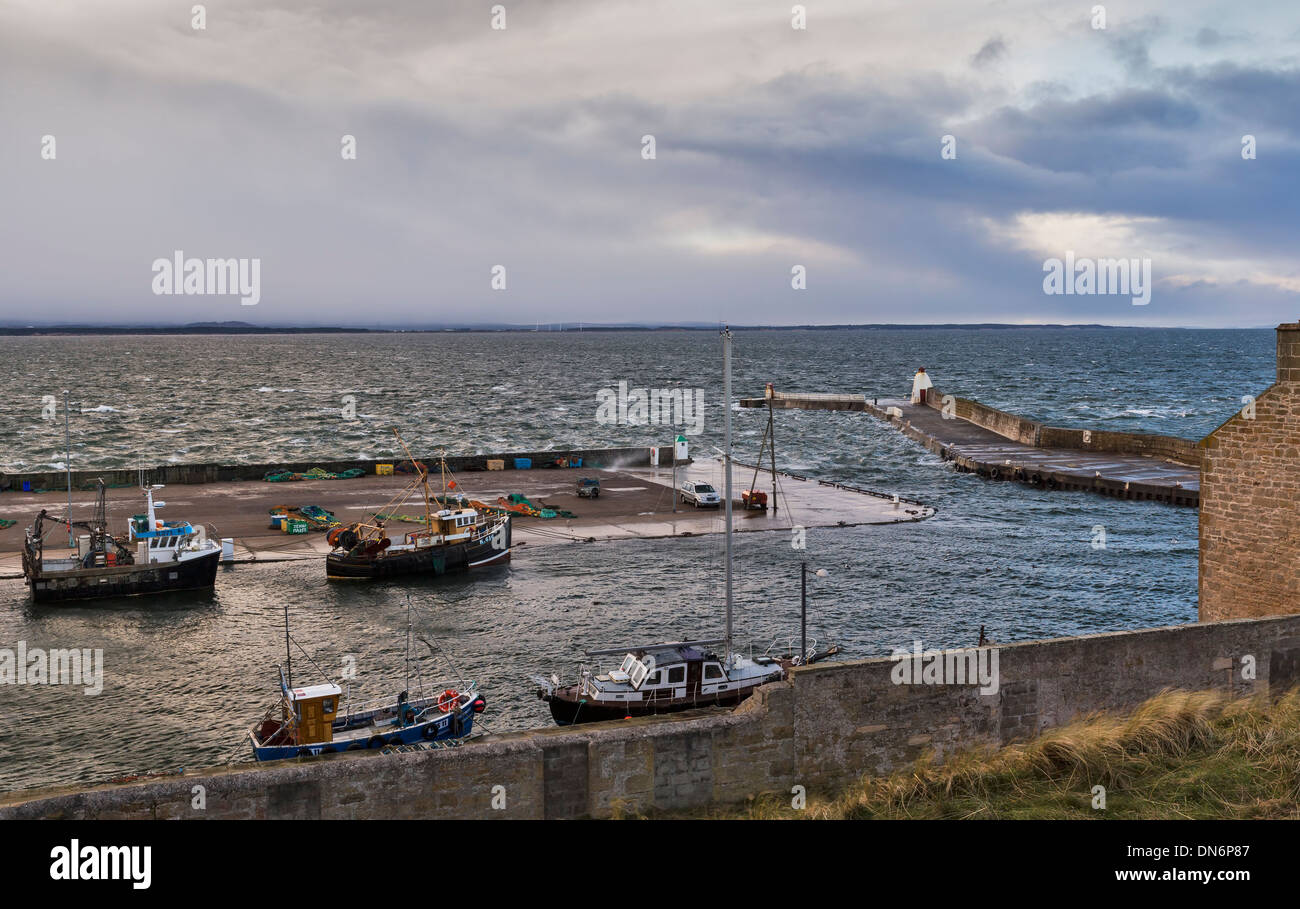 Burghead harbour with an extreme high tide Stock Photo - Alamy