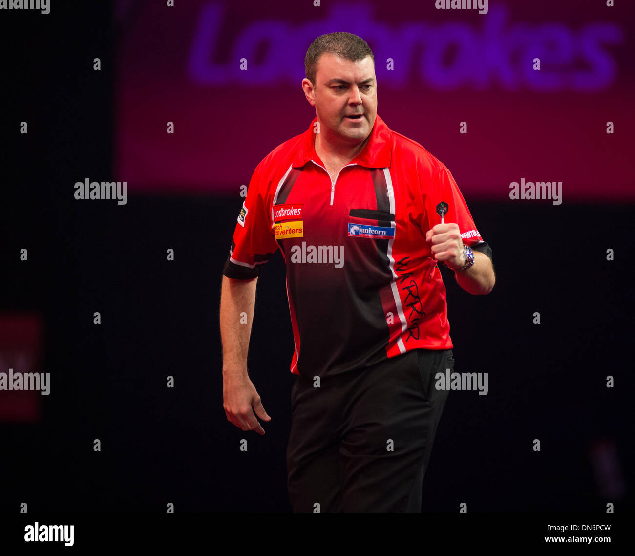 London, UK. 19th Dec, 2013. Wes Newton [England] celebrates a winning ...