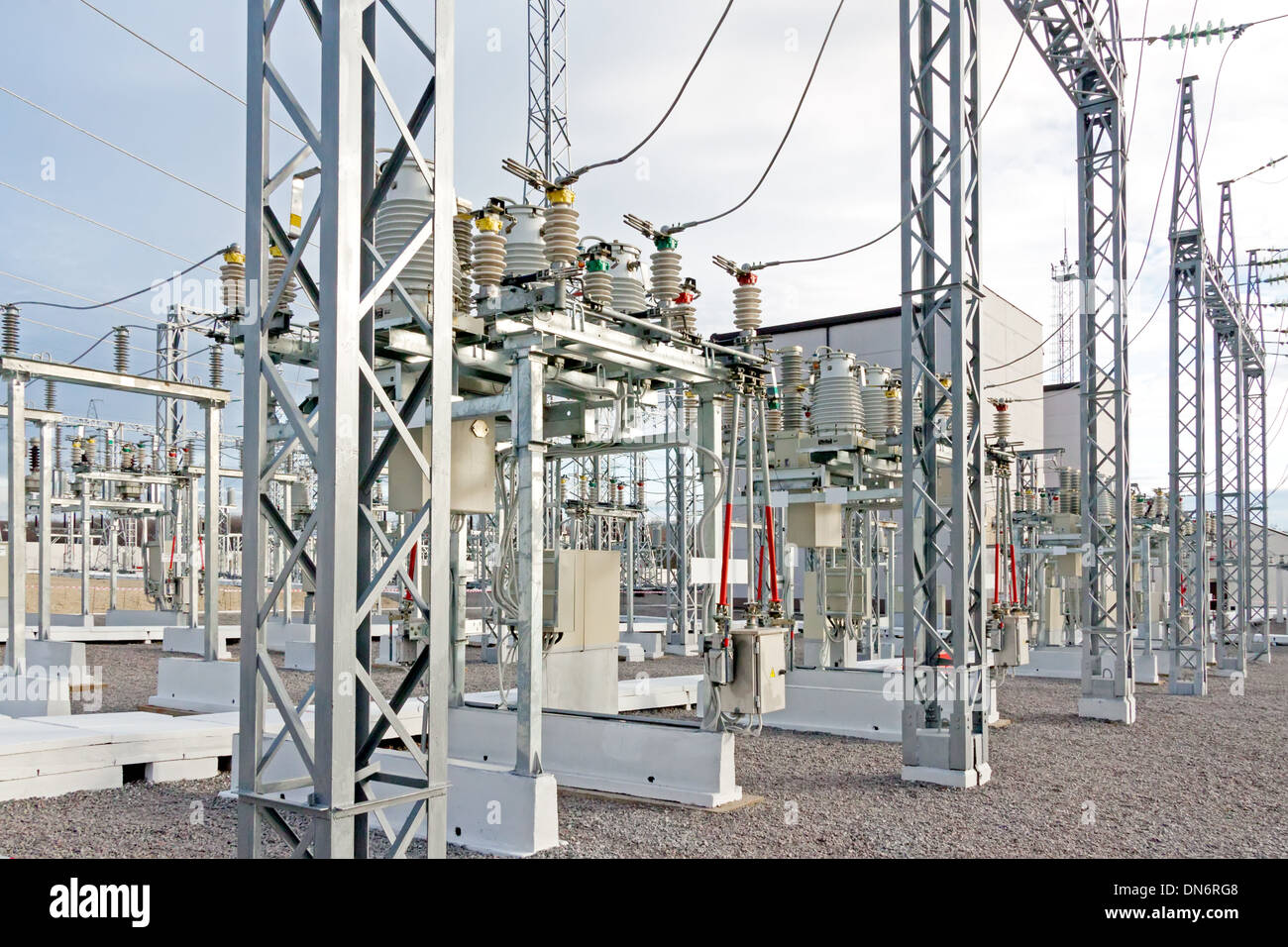 High voltage electric power substation in autumn day Stock Photo - Alamy