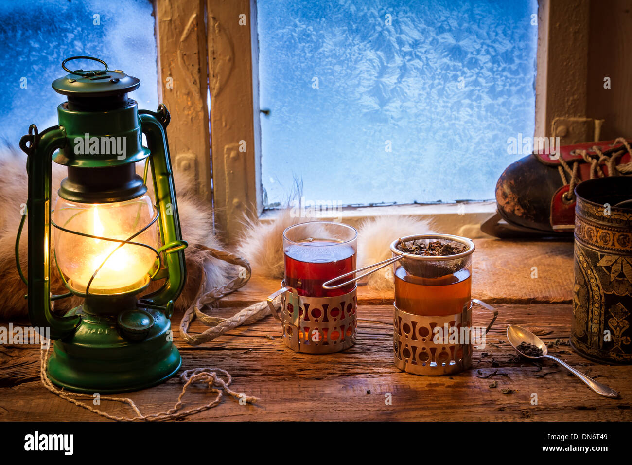 Hot tea served in old-fashioned style Stock Photo - Alamy