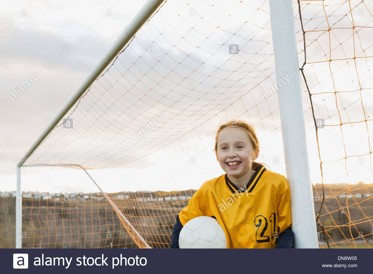Soccer goal post and ball hi-res stock photography and images - Alamy