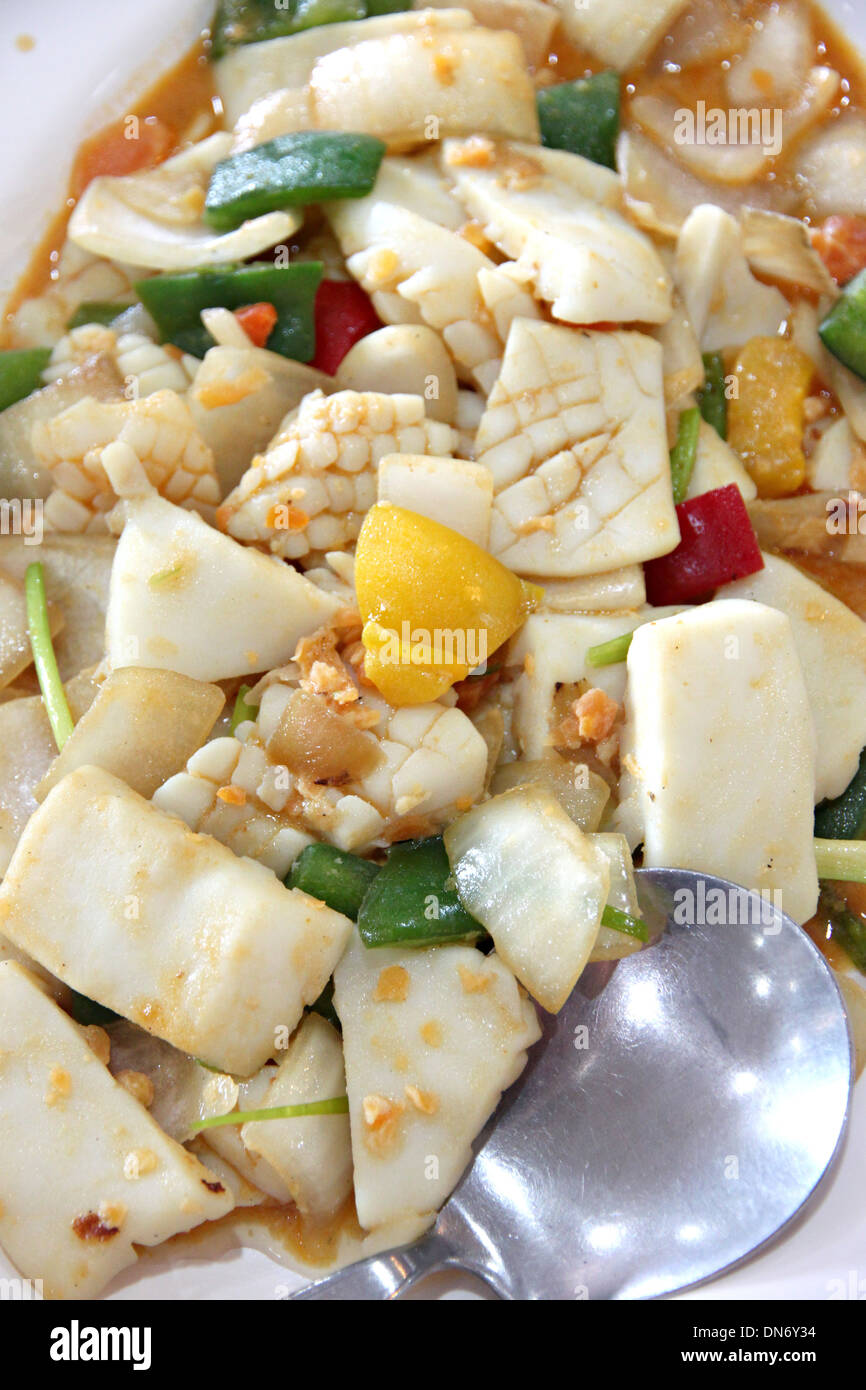 Thai Foods of Sauteed vegetables mix squid Stock Photo - Alamy
