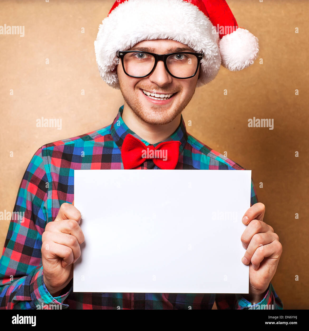 christmas, x-mas, people, advertisement, sale concept - happy man in ...